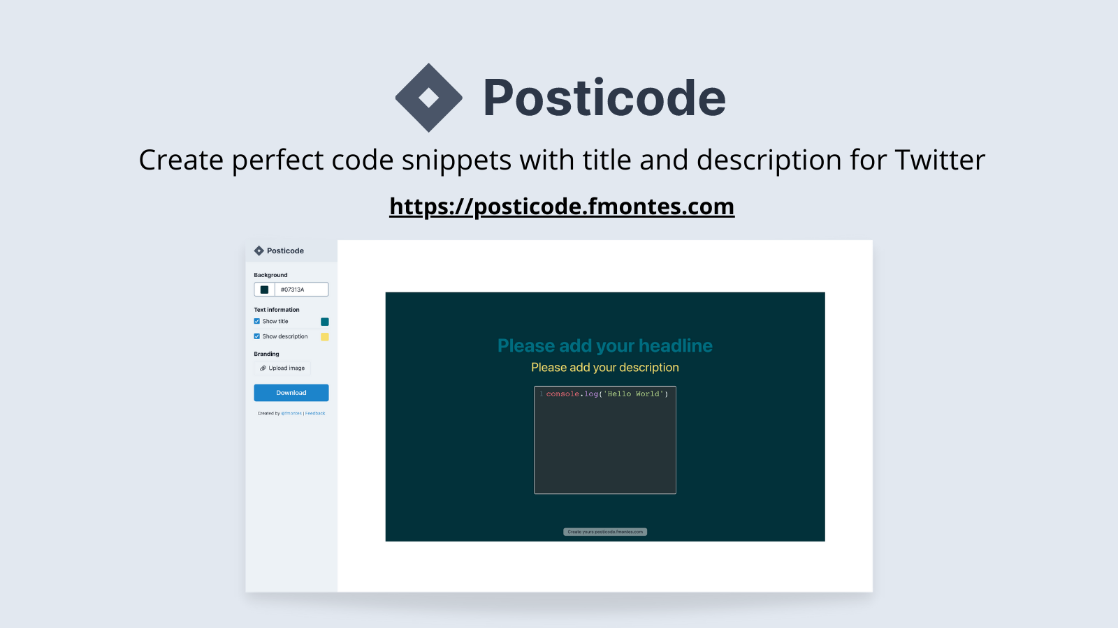 Posticode - Create Code Snippets for Twitter and Instagram